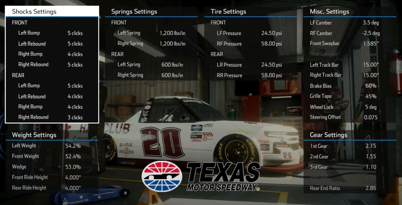 NASCAR Heat 5 Texas Setups – Best Sim Racing Setups
